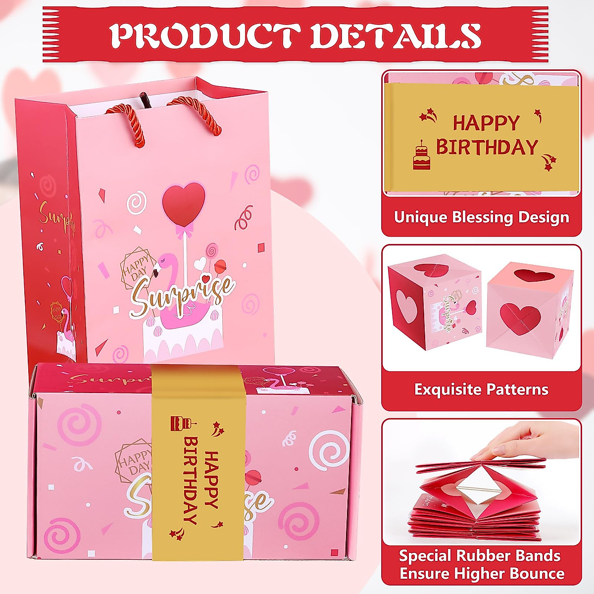 UQM Birthday Surprise Gift Box Explosion, Happy Birthday Exploding Gift Box, Funny Money Box for Cash Gift, Birthday Gifts for Women Men Best Friend Girlfriend Wife Sister…