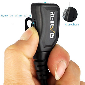 Retevis CP185 CP200D Earpiece, Compatible with Motorola CP100D GP300 GP2000 BRP40 RMU2040 RMU2080D RDU4100 RDU4160D DTR700 HYTTC610 Radios, Volume Adjustable Walkie Talkie Earpiece with Mic(10 Pack)