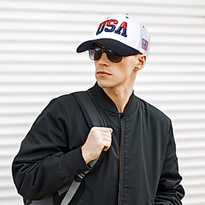 2 Pieces Patriotic Baseball Cap Adjustable Cotton Dad Hat USA Embroidered American Flag Cap for Men Women (Mixed Color)