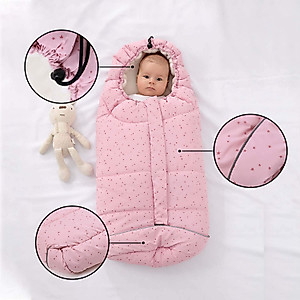 AtBabyHome Bunting Bag for Stroller, Adjustable Stroller Footmuff with 5 Security Holes, Multi-Zippers Easy to use, Waterproof Baby Sleeping Bag Pink for Toddler Girl 6-36 Months