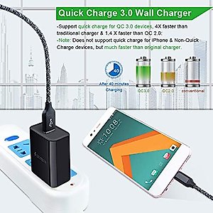 Quick Charge 3.0 Fast Charging USB Wall Charger Plug with 6ft Type C Cable for Samsung Galaxy S23 S22 Plus S21 S23 Ultra/S21+ S20 FE Note20 A53 A13 A03S A21 A51 A12 A20 A10E A50 A71 A32 A52 S10 S9 S8