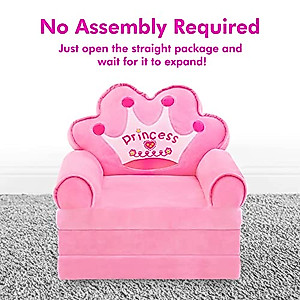 MOONBEEKI Kids Couch Fold Out, Foldable Princess Chair for Toddlers 1-3, Sofa Bed for Kids Folding Toddler Bed Lounger Chair for Bedroom, Toddler Couch Bed for Girl (Pink)