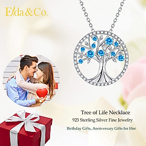 Birthday Gifts for Wife Mom Tree of Life Necklace March Birthstone Aquamarine Jewelry for Her Sterling Silver Necklace