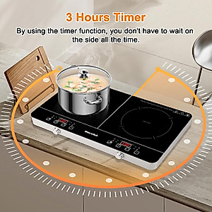 Portable Induction Cooktop 1800W Double Induction Cooktop Stove Hot Plates,2 Independent Touch Control with 2 Knobs,9 Power & 10 Temp Levels,Child Safety Lock,Timer