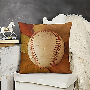 Maple Leaves Baseball Throw Pillow Covers 18×18 Pillowcases Set of 2 Autumn Softball Linen Decorative Square Pillow Case Cushion Covers Standard Size for Sofa Couch Outdoor Bed Pillow Protectors