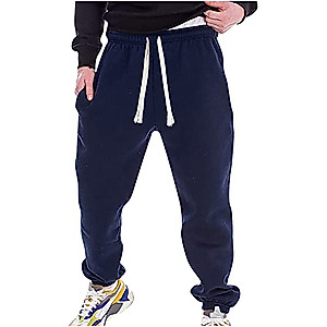 Winter Sweatpants for Mens Thick Warm Jogger Pants Cinch Bottom Running Joggers Soft Stretch Sports Trousers Navy