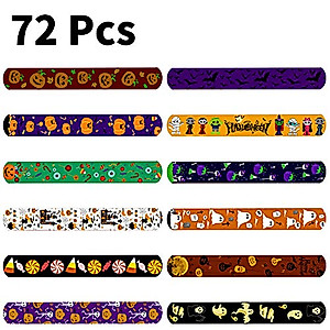 ELCOHO 72 Pieces Halloween Favors Slap Bracelets Toys Halloween Wristbands Slap Bracelets for Halloween Trick or Treat Gifts