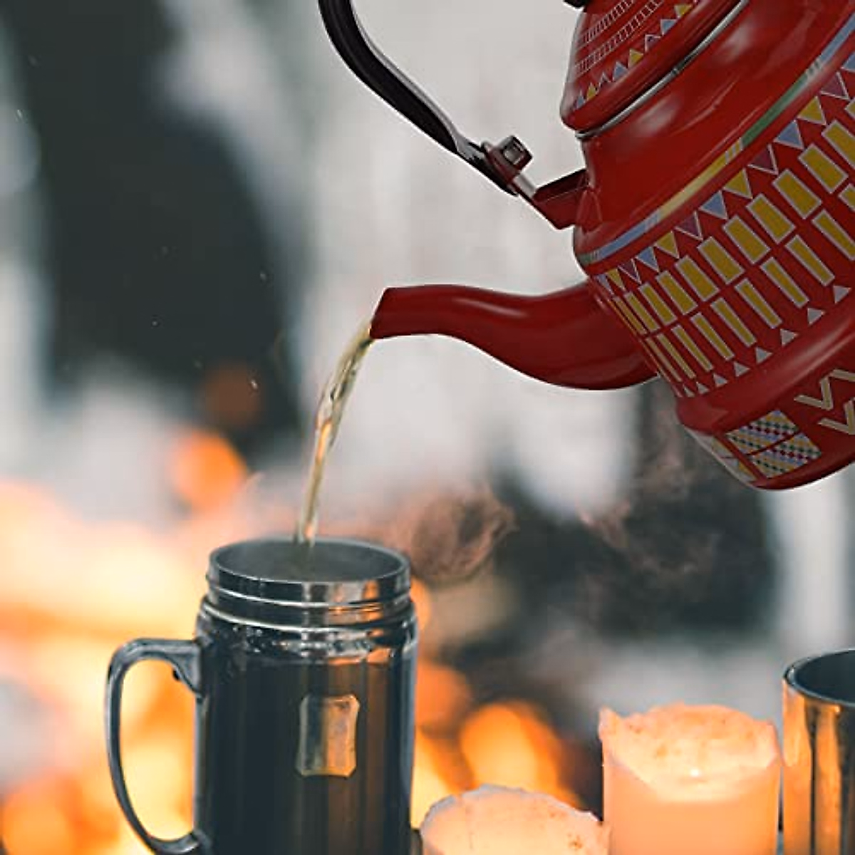 CALLARON Kettle Teapot Enamel Tea Stovetop Tea Pot Boiling Water Farmhouse Water Heating Pot Coffee Jug Can Jar for Home Kitchen Office Red 1.1L Green Tea Camping Camping Stove