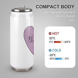 Puggle Love Insulated Tumbler Stainless Steel Travel Mug Coffee Cup with Lid And Straw 500ml