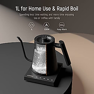 Gooseneck Electric Kettle Fabuletta Electric Kettle Temperature Control 100% Stainless Steel Inner Lid & Bottom Pour Over Coffee Kettle & Tea Kettle 1200W Quick Heating 1L Tea Pot for Family