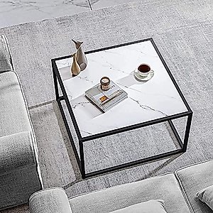 SAYGOER Marble Coffee Table Small Square Coffee Tables Simple Modern Center Table for Living Room Home Office 27.6 * 27.6 * 15.7, Easy Assembly, White Faux Marble