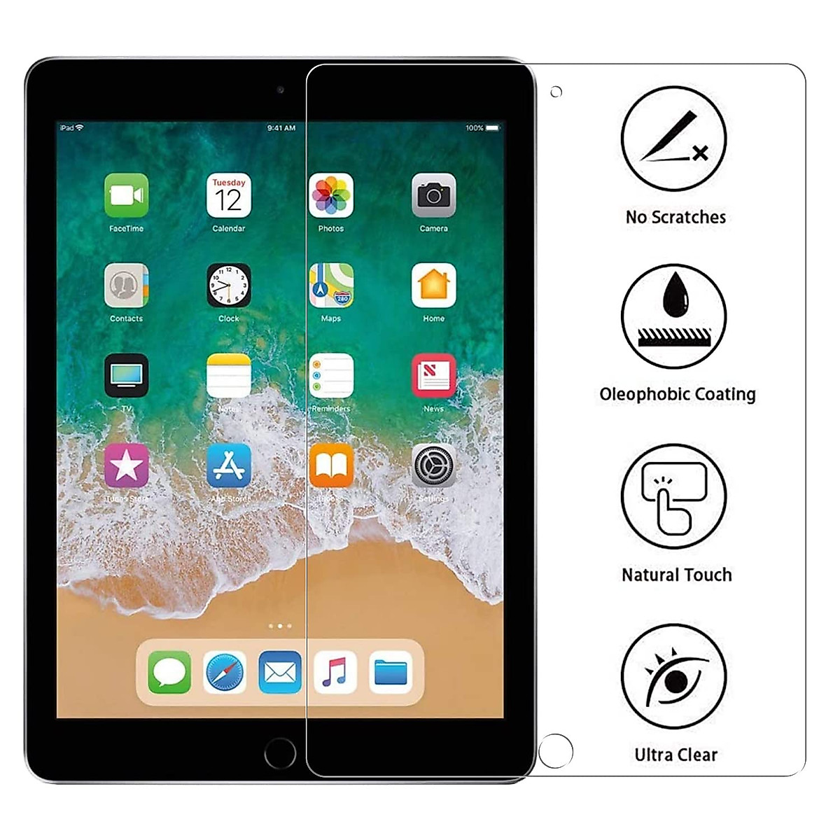 XunyLyee 2-Pack, Screen Protector for iPad 6th Generation 9.7", Tempered Glass for iPad 9.7 Inch 2018/2017 (iPad 6th/5th Generation)