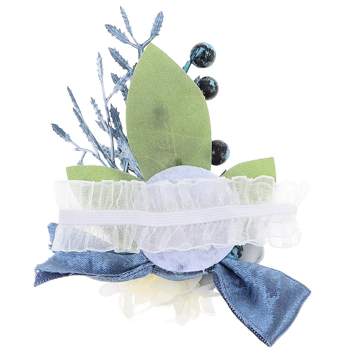 hobbyme 2Pcs Rose Wrist Corsage Wristlet, Blue White Pink Corsage and Boutonniere Set, Artificial Flower Wrist Corsage with Ribbon