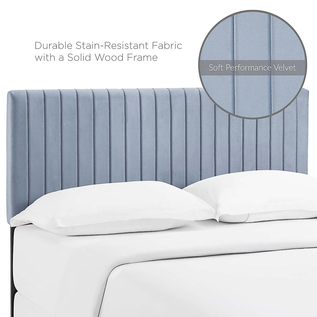 Modway Keira Channel Tufted Performance Velvet Upholstered King Headboard in Light Blue