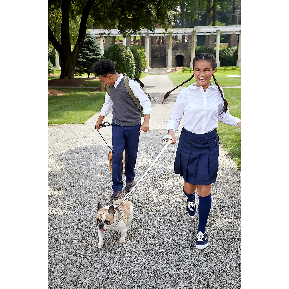 French Toast Girls' Long Sleeve Woven Shirt with Peter Pan Collar (Standard & Plus), White, 8