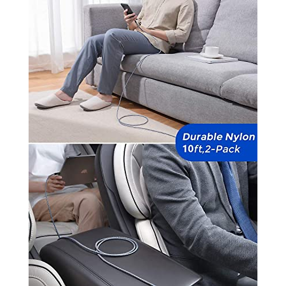 Long USB C to USB C Cable 10FT 2Pack Charger Cord for Samsung Galaxy S23/S22 Plus/S22 Ultra/S21/S23+/S22 Ultra/S20 FE 5G,Note 10/20/20 Ultra,Z Flip 3 4,Fold 3 4,Pixel 6 7 Pro,60W Fast Charge Charging