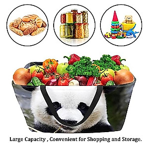 KQNZT Reusable Grocery Bags, Heavy Duty Reusable Shopping Bags, Large Tote Bags with Long Handles and Reinforced Bottom, Animal Panda