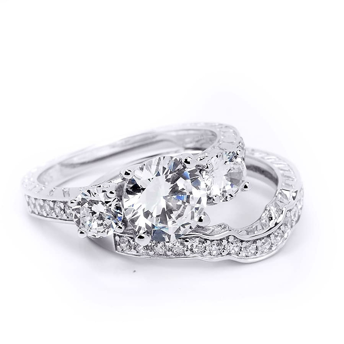 Women's 925 Sterling Silver Wedding Band Bridal Ring Set 3.5 Carats Round Cut Cubic Zirconia CZ Engagement (6.5)