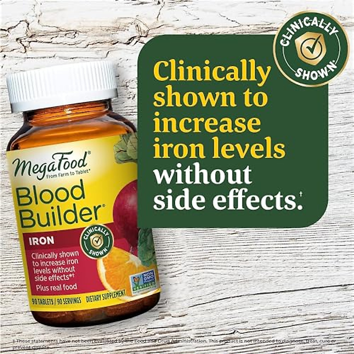 MegaFood Blood Builder - Iron Supplement Clinically Shown to Increase Iron Levels without Side Effects - Iron Supplement for Women with Vitamin C, Vitamin B12 and Folic Acid - Vegan - 90 Tabs