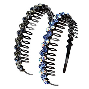 ZOCONE Wave Rhinestone Headbands, 5pcs Plastic Tooth Comb Headbands, Crystal Hair Loop Non-slip Wavy Hairbands for Women Girls