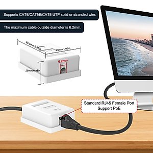 VCELINK Cat6 RJ45 Surface Mount Box Shielded 1-Port, Compatible with UTP Cat6/Cat5e/Cat5 Stranded or Solid Network Cables, 5-Pack, White