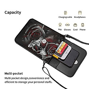 Small Crossbody Bags for Women Gothic Skull Rose Face Lightweight Cell Phone Purse