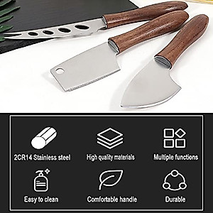 LGUIY Cheese Knives,Cheese Knife Set,3-Piece Long Handle Multi-Use Cheese Knife Tools,Premium Stainless Steel,Wooden Handle Cheese Knives