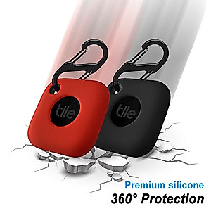 Geiomoo Silicone Case for Tile Mate 2022, Soft Scratch Resistant Cover with Carabiner (2 Pack Black+Red)