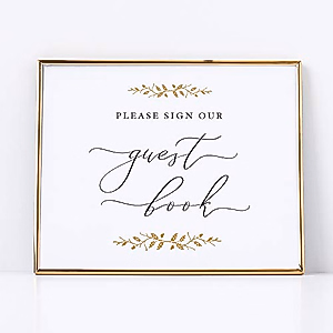 Please Sign our Guestbook Sign for Weddings 8x10 Pearl with Gold Accents Printed on Professional Thick Pearlescent Cardstock Wedding Decoration UNFRAMED Elegant Style