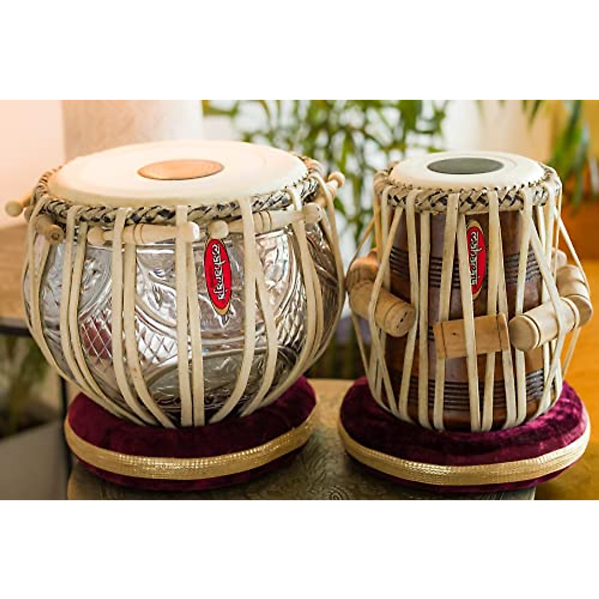 MAHARAJA Concert Tabla Drum Set, 4½ Kg Copper Bayan, Designer, Finest Dayan with Padded Bag, Hammer, Cushions & Cover - Tabla Set Tabla Drums Tablas Indian Musical Instruments (PDI-69)