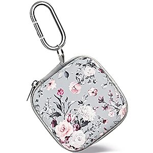 KOUJAON Square Earbud Case, Headphone Organizer Wired Ear Bud Case Portable EVA Carrying Case Storage Bag with Carabiner for Airpods Pro Beats Bose Galaxy Buds Data Cable Storage (Pink Rose)