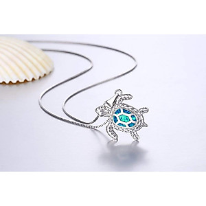 PUPILLEMON Blue Opal Sea Turtle Necklace Sterling Silver Necklace Fine Jewelry For Women Gifts