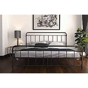 DHP Winston Metal Platform Bed with Rustic Design and Curved Edge Headboard and Footboard, Adjustable Base Height for Underbed Storage, No Box Spring Needed, King, Black