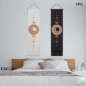CALIDAKA Moon Phase Tapestry,Moon Stars Tapestry,Starry Sky Tapestry,Moonlit Garden Tapestry,Linen,Modern Home Decor(White)