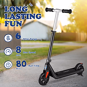 Caroma Electric Scooter for Kids Ages 6-8, Kick-Start Boost Kids Scooters for Boys/Girls, Max 6 Miles & 10 MPH, Electric Kick Scooter for Kids with Adjustable Height & Deck Lights, 120W