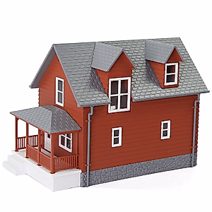 HO Scale Model Building 1:87 Residential Modern House Assembled Architectural for Model Train Layout Diorama JZHO01 (Red)