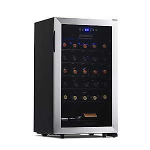 NewAir Compressor Wine Cooler Refrigerator in Stainless Steel | 33 Bottle Capacity | Freestanding or Built-In Fridge | UV Protected Glass Door with Digital Thermostat NWC033SS01