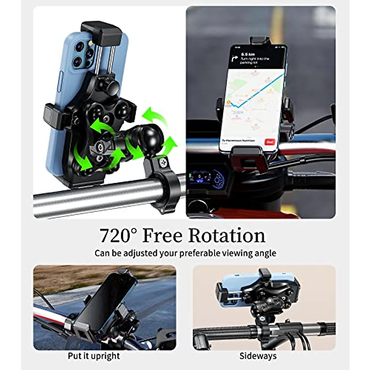 Kewig Motorcycle Phone Mount with Vibration Dampener & High-Speed Secure Lock, Newest Anti-Theft Phone Cradle Handlebar Cellphone Holder for Motorcycle Bike ATV/UTV Scooter Fit 4.7-7.2" Phone