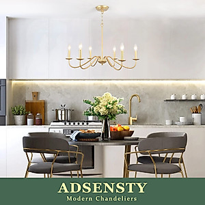 ADSENSTY Gold Chandelier for Dining Room, 6-Light Modern Farmhouse Chandelier Ceiling Light Fixture, Rustic Industrial Candle Chandeliers for Bedrooms, Foyer, Hallway, Kitchen, Living Room