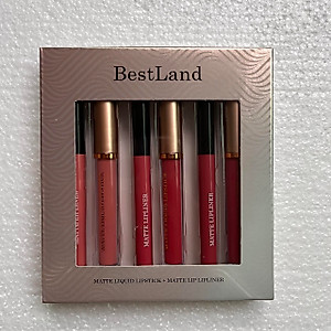 BestLand 6Pcs Matte Liquid Lipstick and Lip Liner Set, Non-Stick Cup Not Fade Waterproof Nude lipstick Makeup Kits Velvety Nude Lipliner Lip Gloss Make Up Gift Set (Set A)