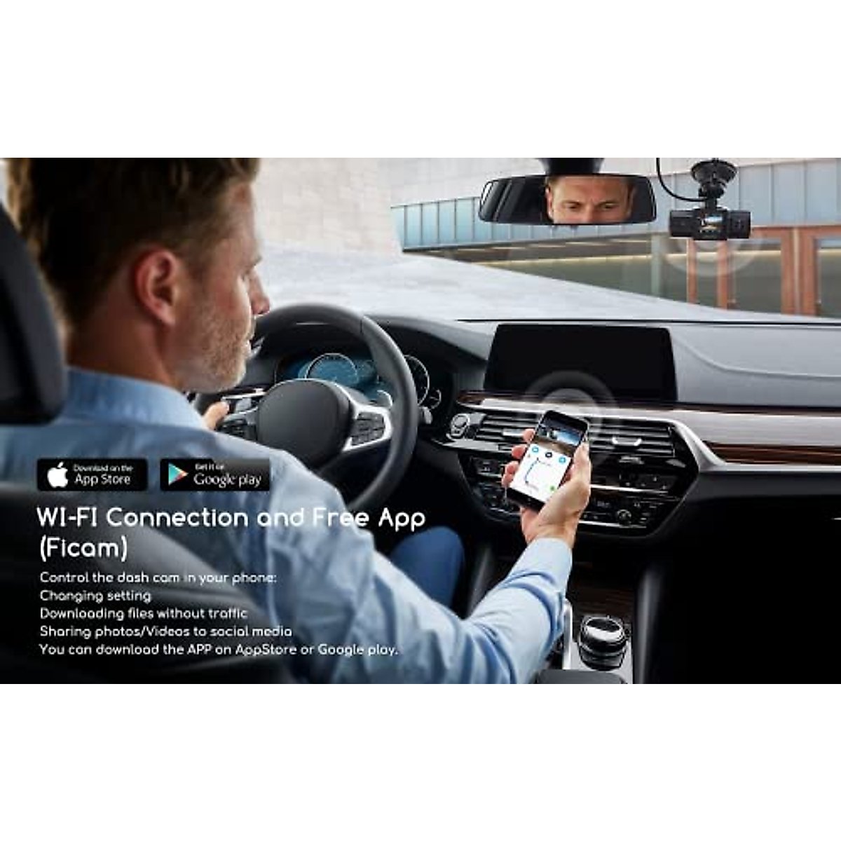 Dual Dash Cam with Built-in GPS, COOAU 1080P Front and Inside WiFi Dash Camera for Cars, Sony Sensor, Supercapacitor, 4 IR Night Vision, G-Sensor, Loop-Recording & Parking Mode (D20)