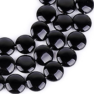 JOE FOREMAN 18mm Natural Black Agate Coin Button Chakras Stone Semi Precious Gemstone Beads for Jewelry Making Strand 15 inch