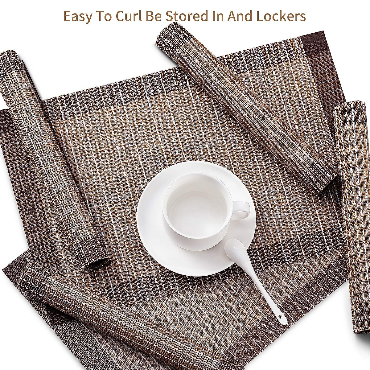 SENDAY Placemats, Set of 8 Heat-Resistant Placemats Stain Resistant Anti-Skid Placemats for Kitchen Table, Washable Durable PVC Table Mats Woven Vinyl Placemats