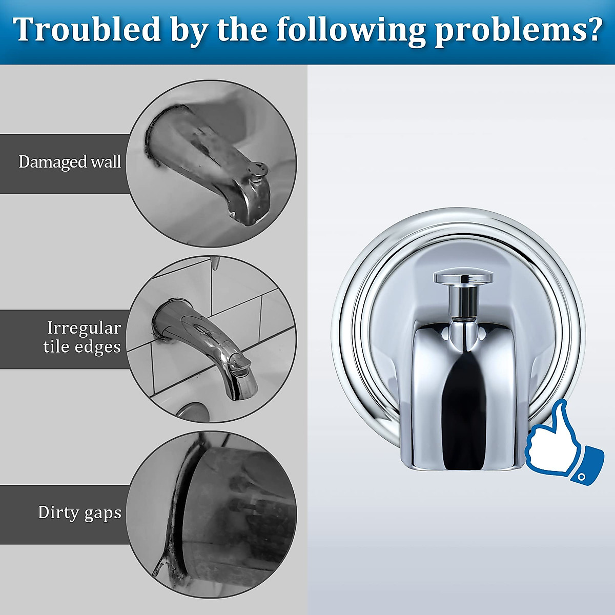 Enhon Metal Tub Spout Cover Ring, Bathroom Faucet Remodeling Wall Plate with Foam Gasket, 1-1/2 Inch ID and 3-5/8 Inch OD(Chrome)