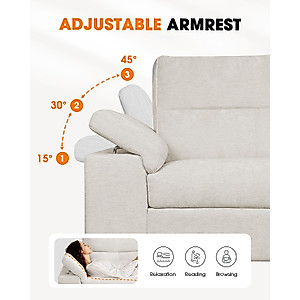 71.25" Modern Sofa Couch for Living Room, Deep Seat Sleeper Sofa with 8”Cushion, Comfy 2-Seater Chenille Loveseat Sofa with Convertible Armrest, Removable Sofa Cover, High Leg (Beige)