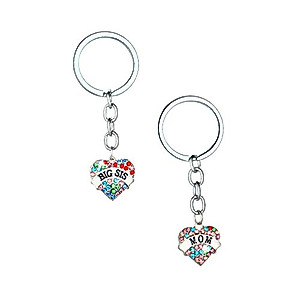 Amosfun 4pcs Mom Big Middle Little Sis Keychain Alloy Heart Shaped Crystal Family Key Rings Bag Hanging Ornament Gift for Mother Daughter Sister