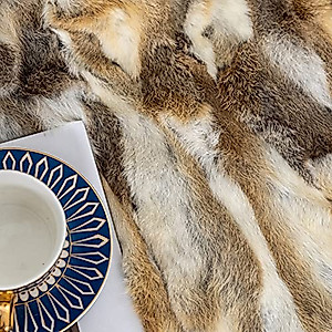 22in x 43in Natural Tan Luxury Soft Premium Quality Durable 100% Natural Rabbit Fur Bed Throw Blanket, Rug, Real Fur Good Buy Hot Carpet,Rabbit Fur Blankets/Plates