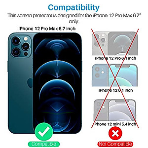 LK [3+3 Pack] 3pack Screen Protector Compatible for iPhone 12 Pro Max 6.7-inch + 3pack Camera Lens Protector, Tempered Glass, Easy Frame Installation, HD Ultra-Thin, 9H Hardness, Scratch Resistant