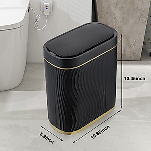 SYNCVIBE Bathroom Small Trash Can 2 Gallon Black Sensor Garbage Can with Lid, Plastic Automatic Trash Bin, Slim Motion Sensor Trash Can, Waterproof Smart Waste Bin for Living Room, Office, Bedroom