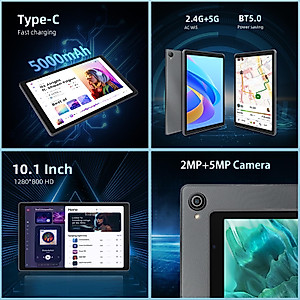 Lville Android 13 Tablet, Octa-Core Android Tablet, 10 inch Tablet, 6 (4+2) RAM 64GB ROM (1TB TF) Tablet Android with Bluetooth, WiFi, Fast Charging, Dual Camera (Gray)